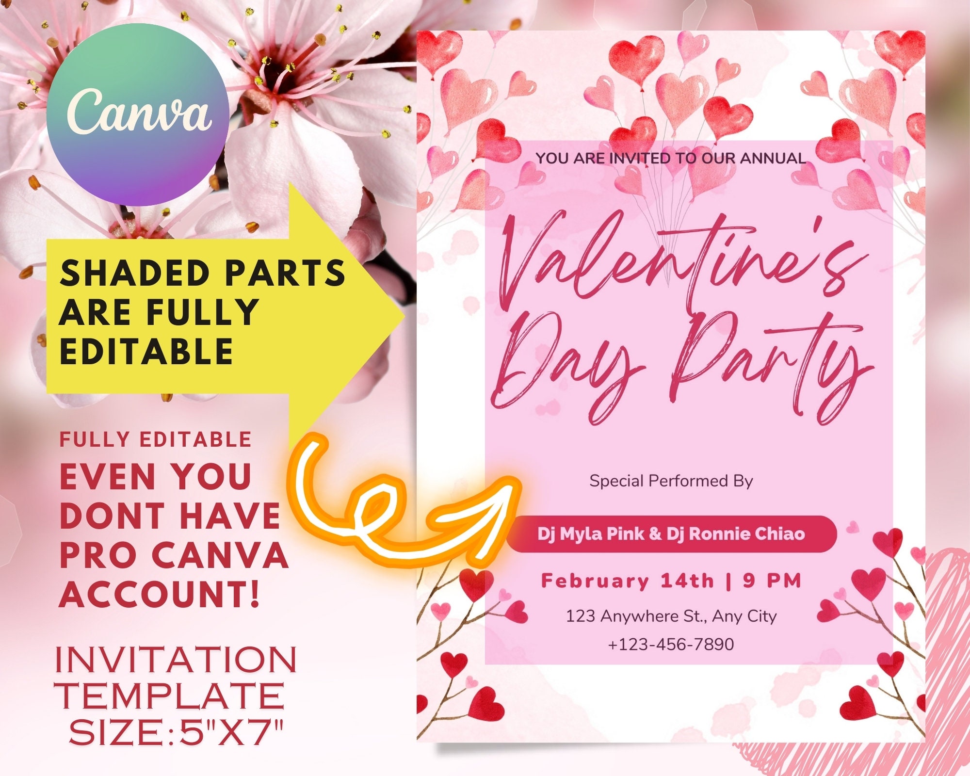 Editable Valentines Day Party Invitation Template, Valentines Girls ...