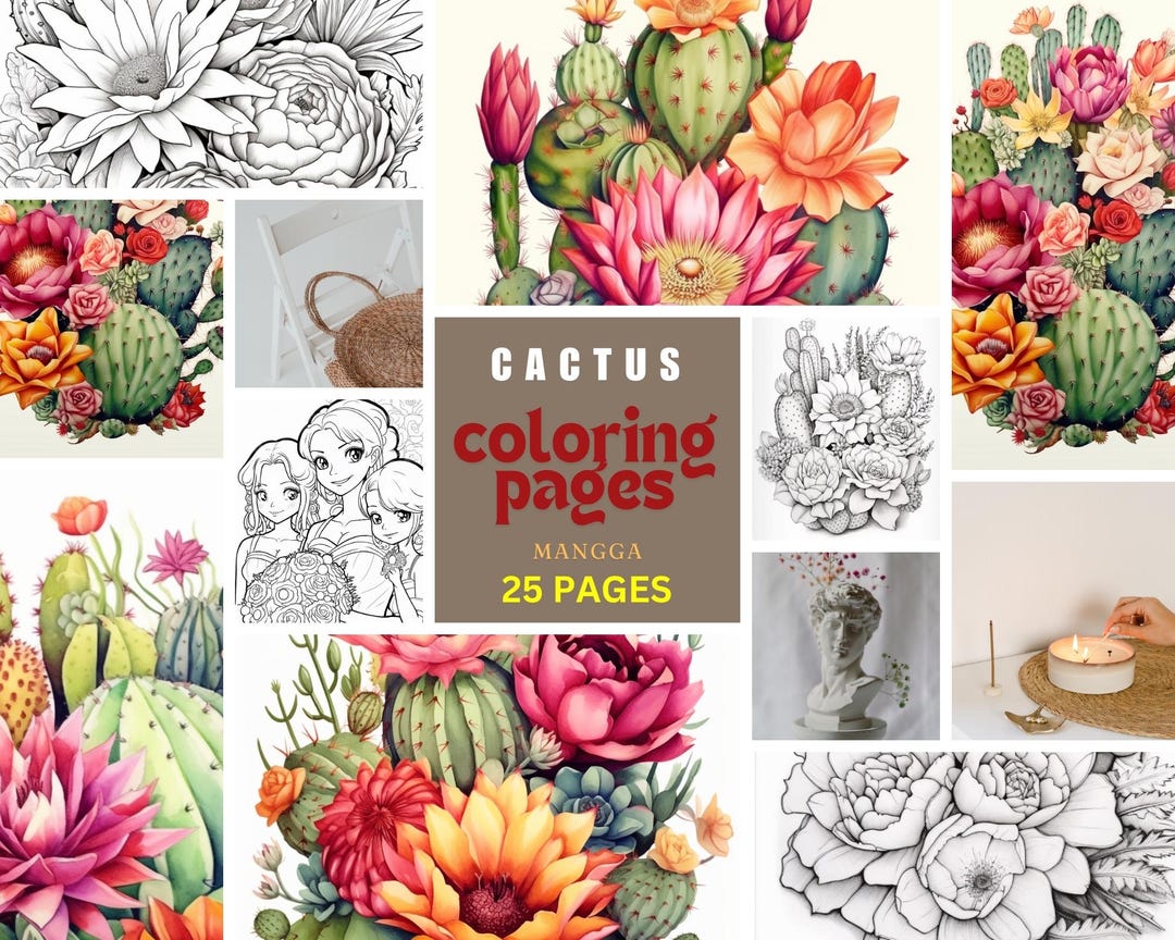25 Floral Cactus and Succulents Coloring Pages for Parties, Birthdays ...