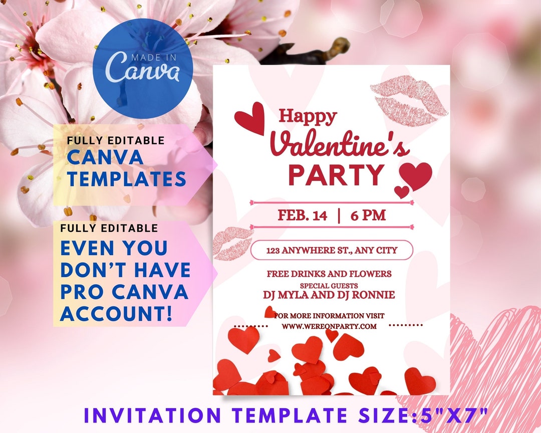 Editable Valentines Day Party Invitation Template, Valentines Girls ...