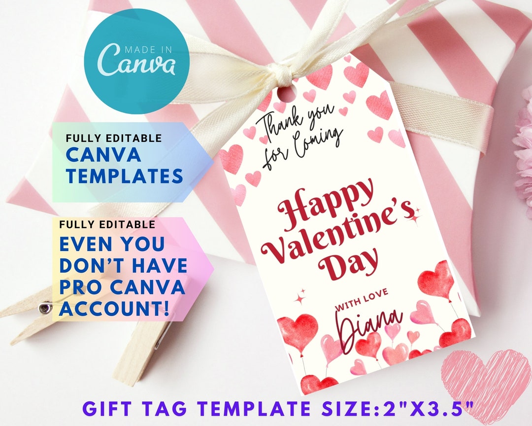 Editable Valentine's Day Gift Tag Downloadable, Printable Valentine ...