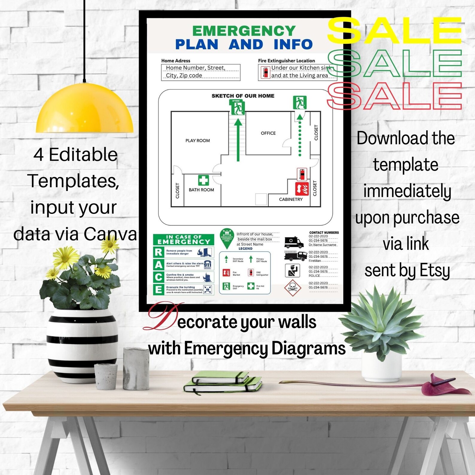 Evacuation Diagram Emergency Fire Escape Plan Editable Airbnb Signs in ...