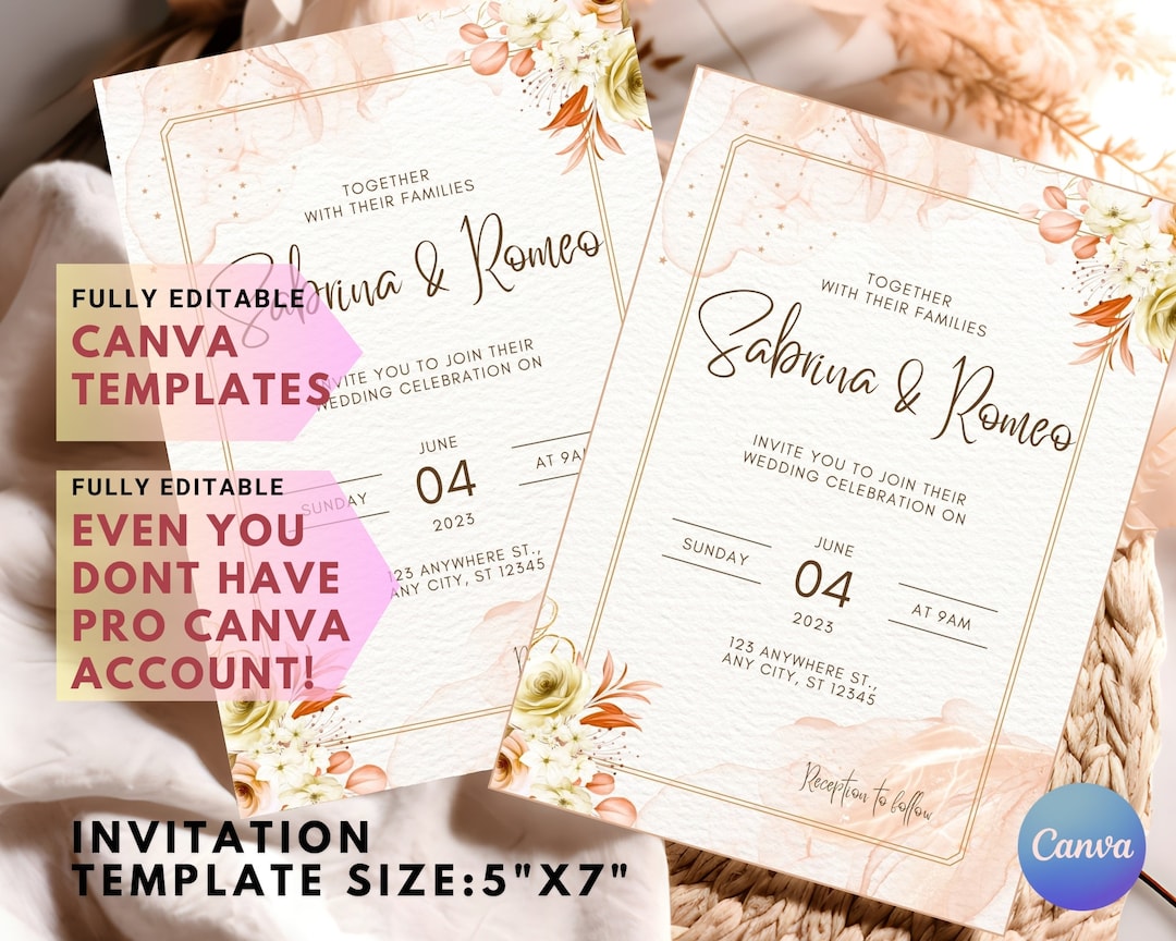 Editable Wedding Invite, Printable Digital Download, Editable Templates ...