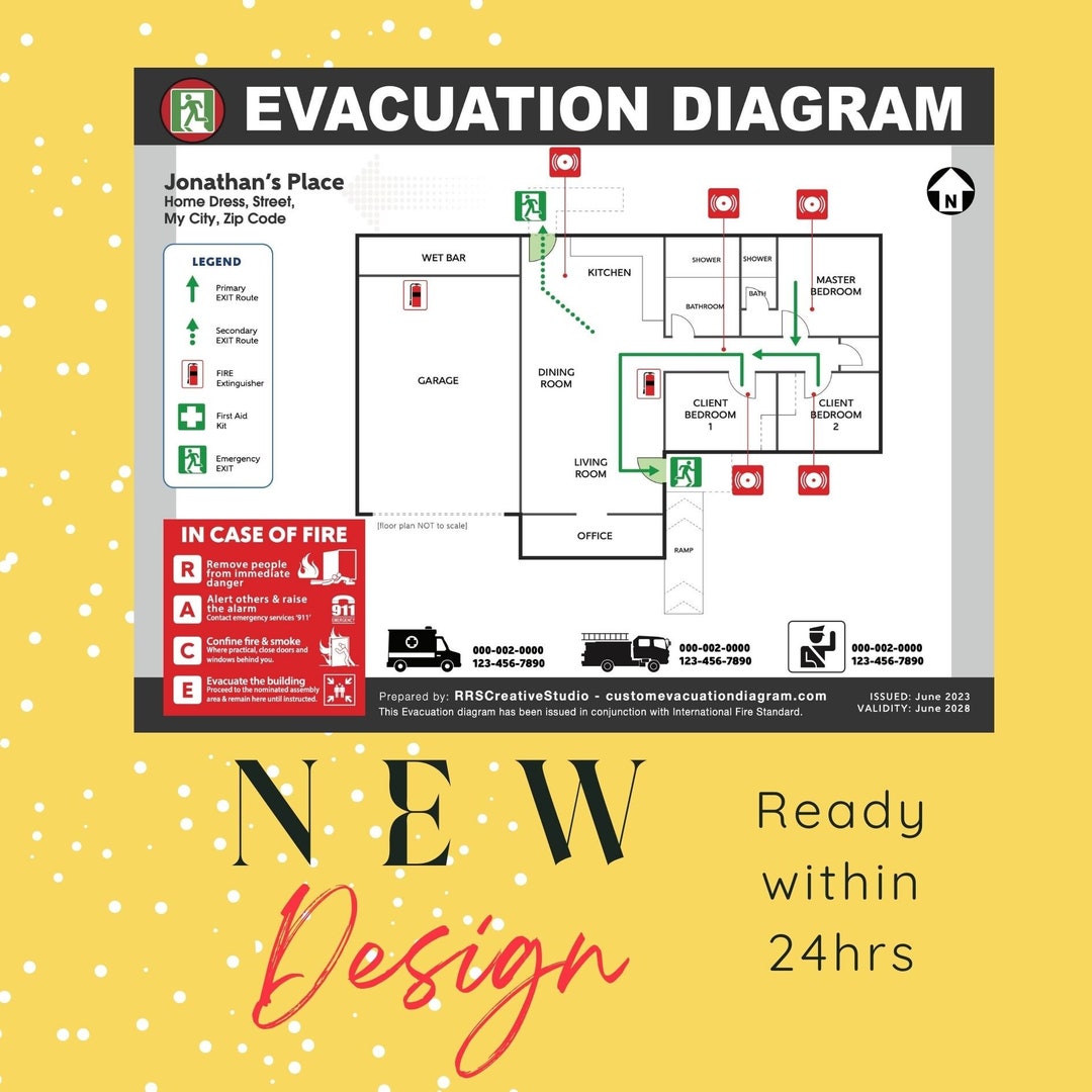 Evacuation Diagram Emergency Fire Escape Plan Airbnb Signs Minimalist Design - Etsy