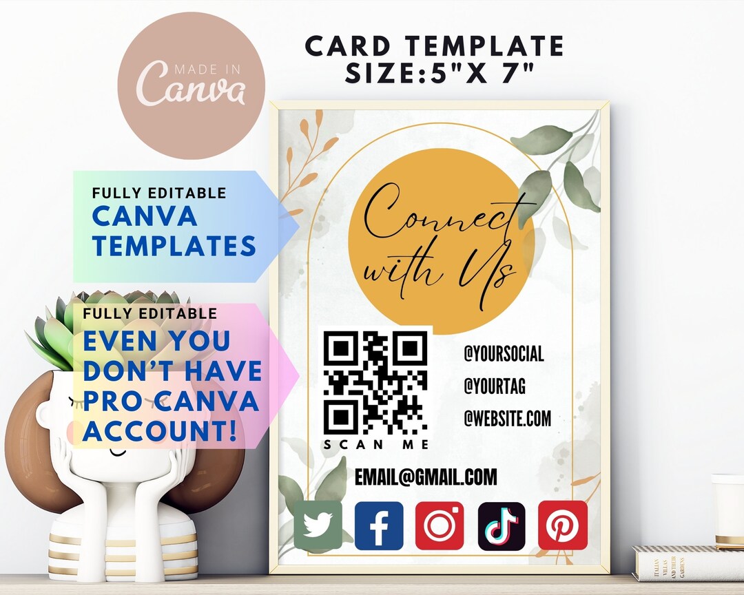Social Media Sign Template, Follow Us QR Scan, Instagram Sign, Facebook ...