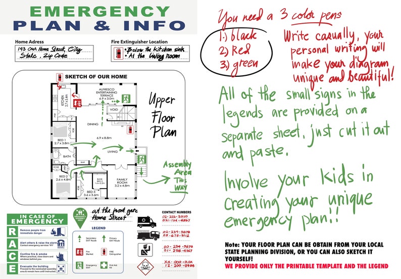 Evacuation Diagram Emergency Fire Escape Plan Editable Airbnb Signs - Etsy