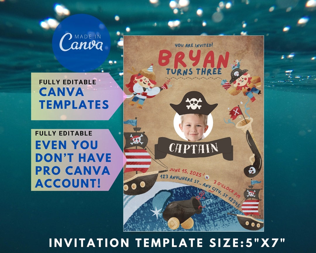 Editable Birthday Party Invitation, Boys Little Pirates, Under the Sea ...