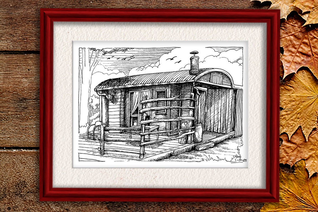 Timber Log Cabin Art Prints Black and White Line Art Printable Wall Art ...