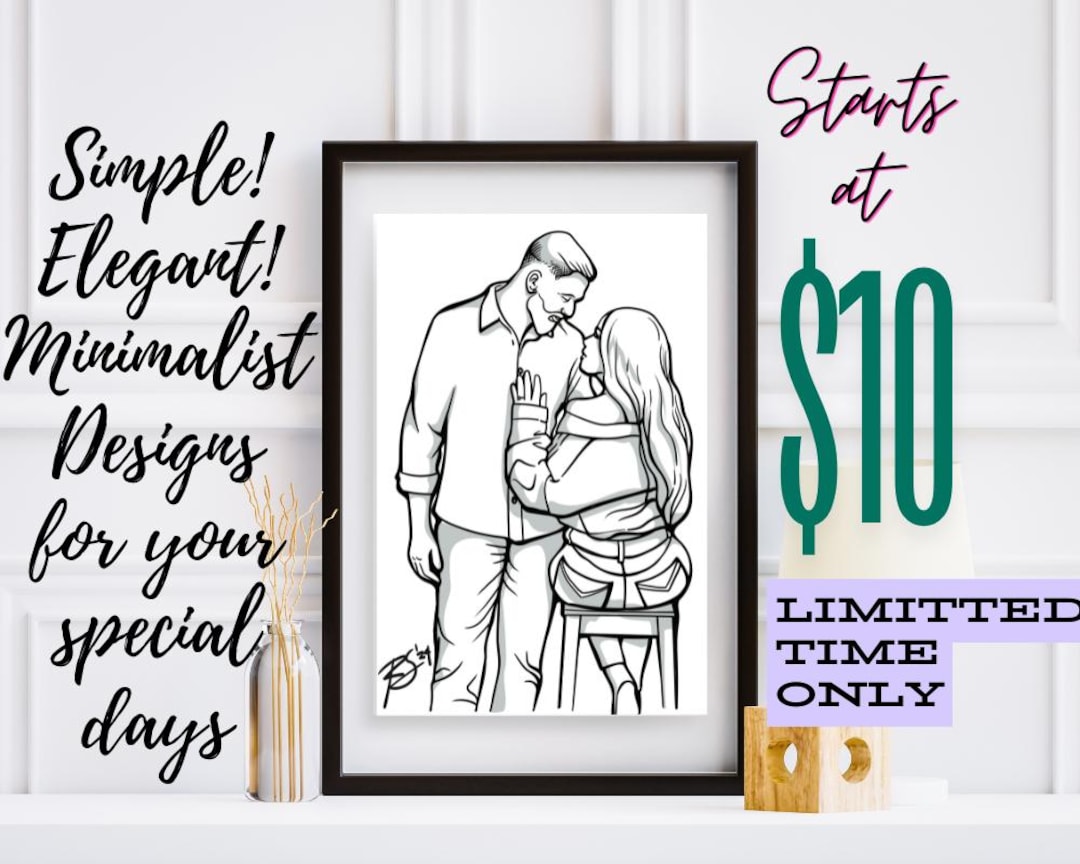 Custom Couple Portrait: Minimalist One Line Wedding Art Gift - Etsy