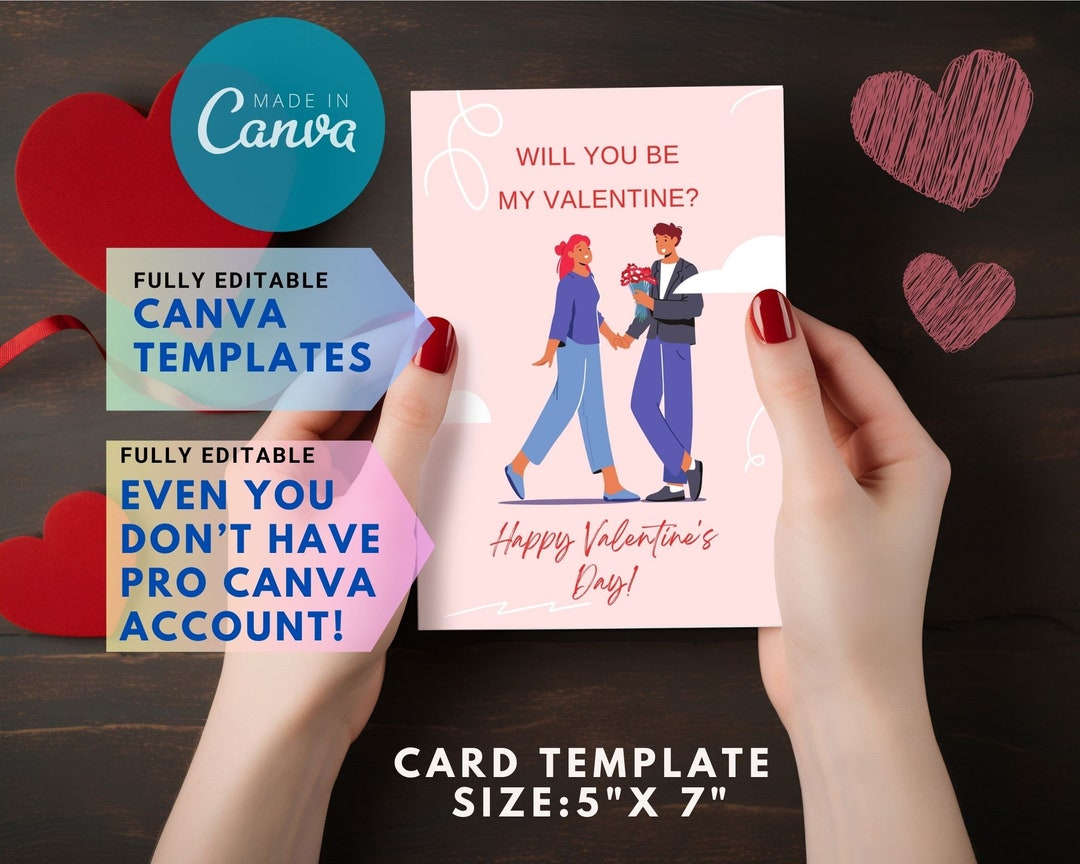 Editable Valentines Day Card for Her Him Template, Be My Valentine Date ...