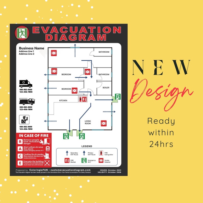 Customized Evacuation Diagram Emergency Fire Escape Plan Airbnb Signs ...