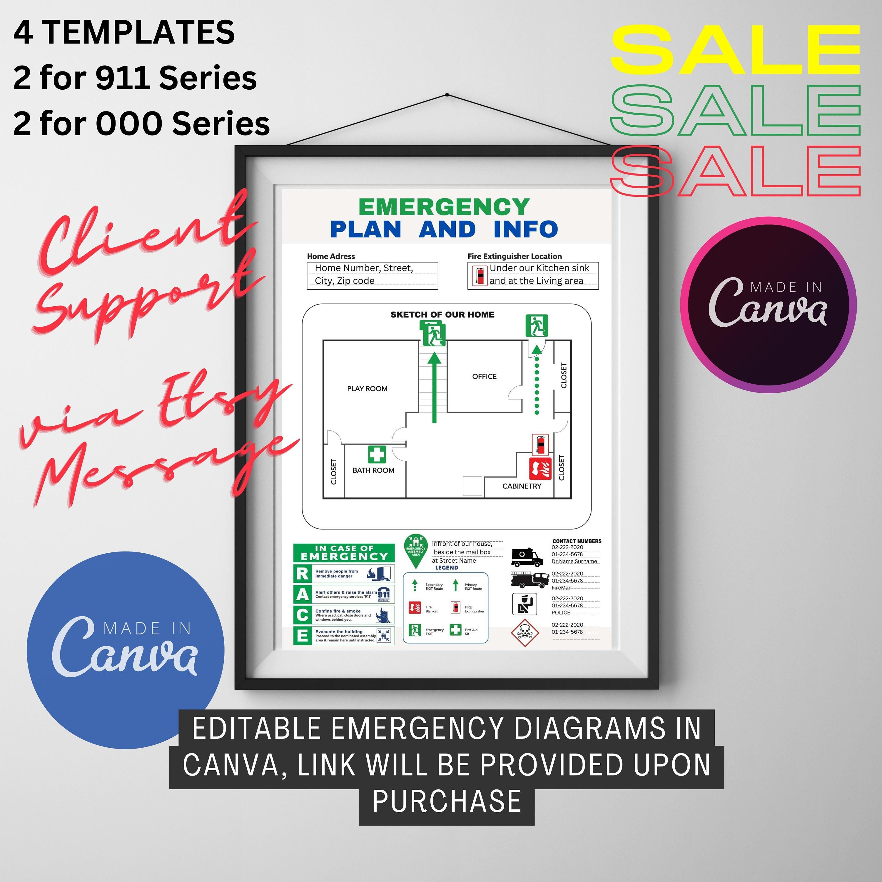 Evacuation Diagram Emergency Fire Escape Plan Editable Airbnb Signs in ...