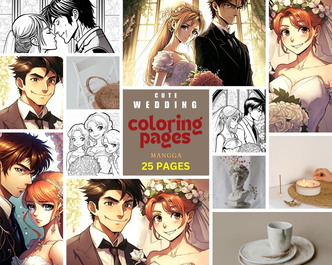 25 Pages Manga Wedding Couple Coloring Pages for Parties, Birthdays and ...