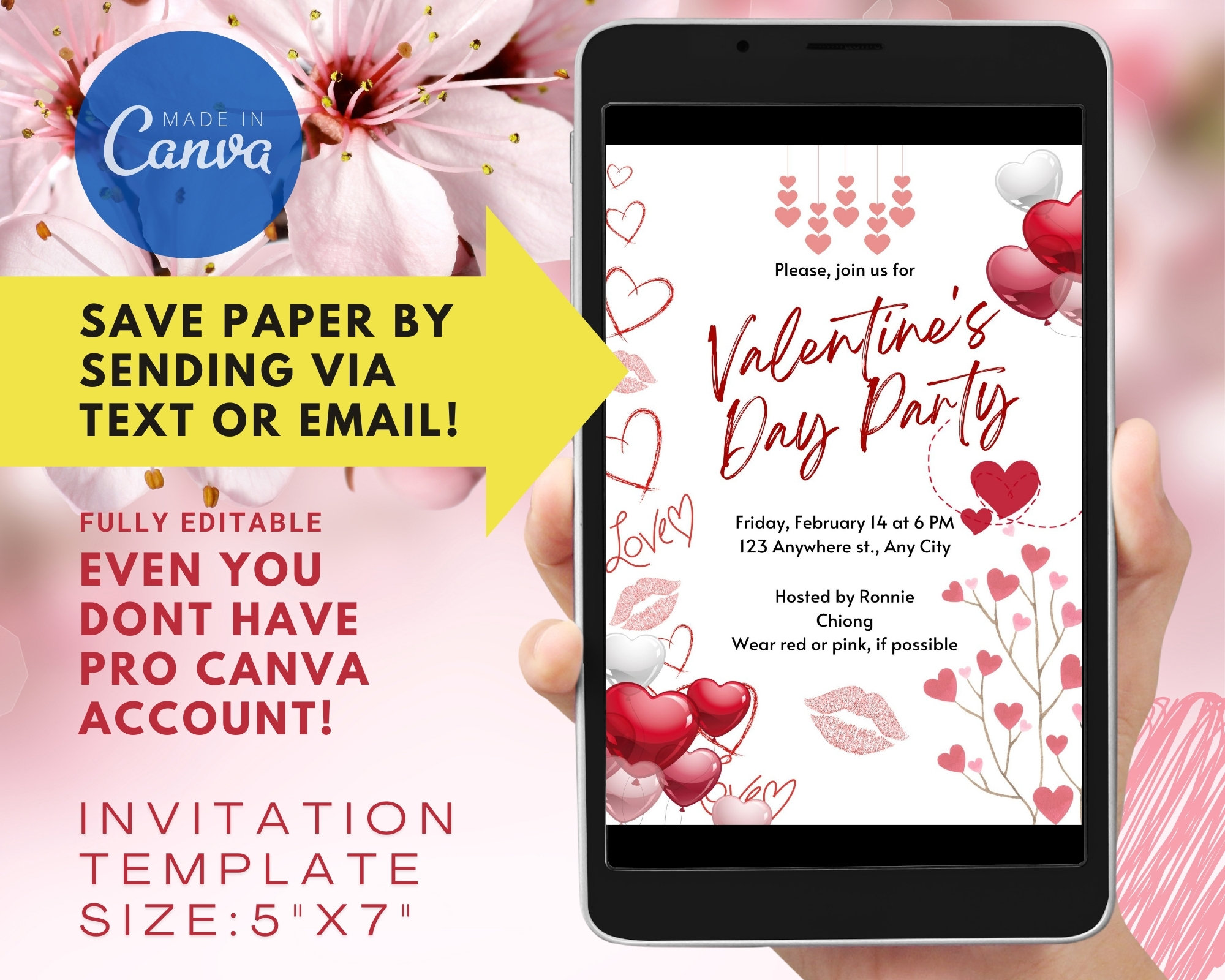 Editable Valentines Day Card for Her Him Template, Be My Valentine Date ...