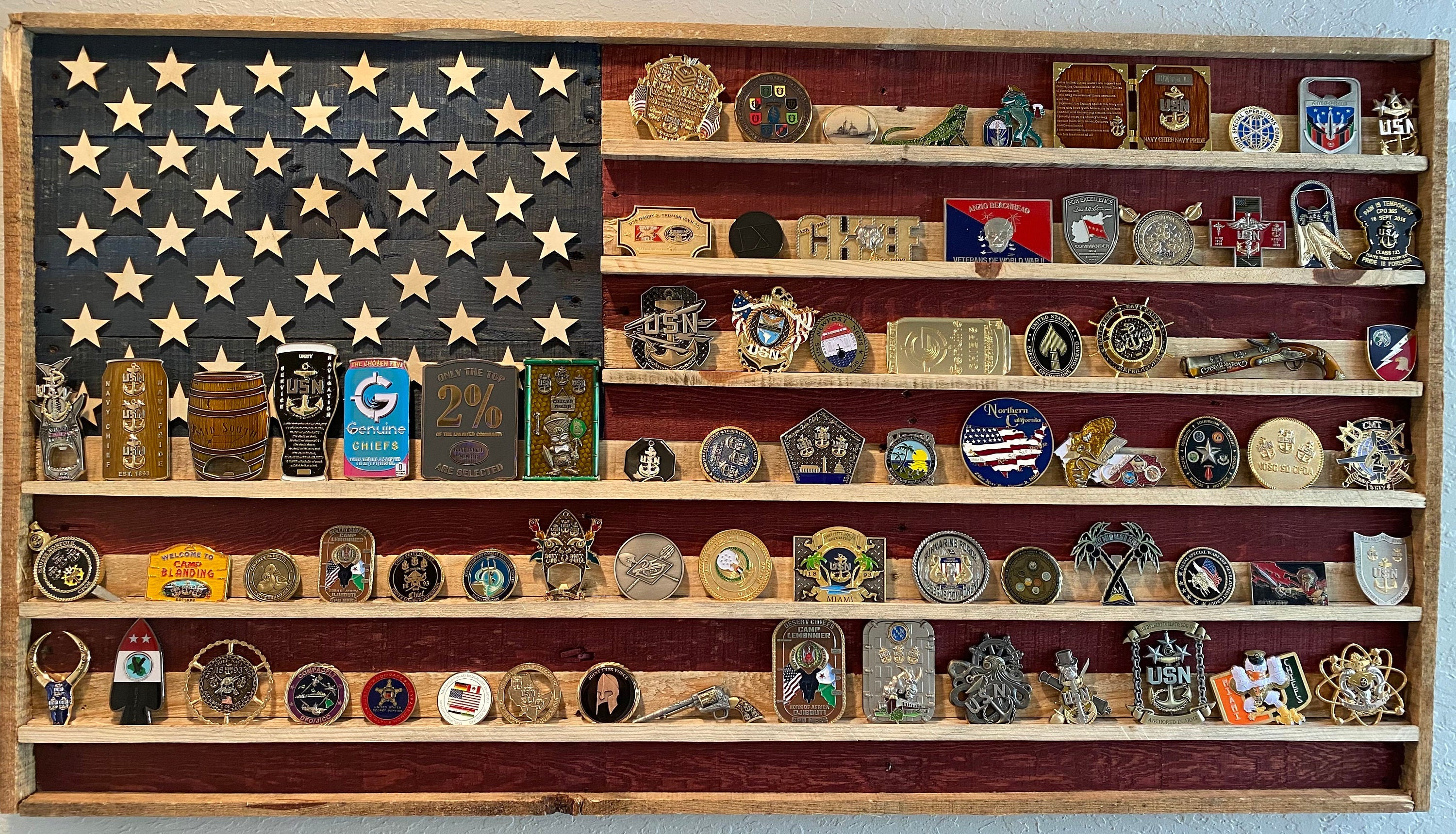 Challenge Coin Display American Flag Wall Decor Rustic - Etsy