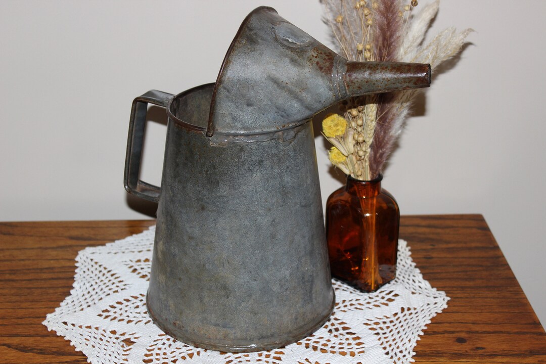 Vintage Oil Can, Galvanized Oil Can, Industrial Decor. Oil Can Pitcher ...
