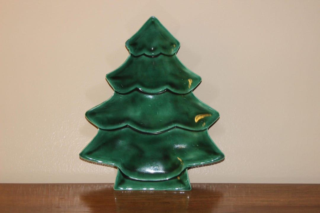 Vintage Ceramic Christmas Tree Candy Dish. Hand Painted Pottery Dish ...