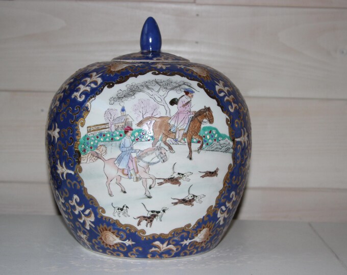 Vintage Ginger Jar WBI Equestrian Hunt Scene, Fox Hunting, Chinese Vase ...