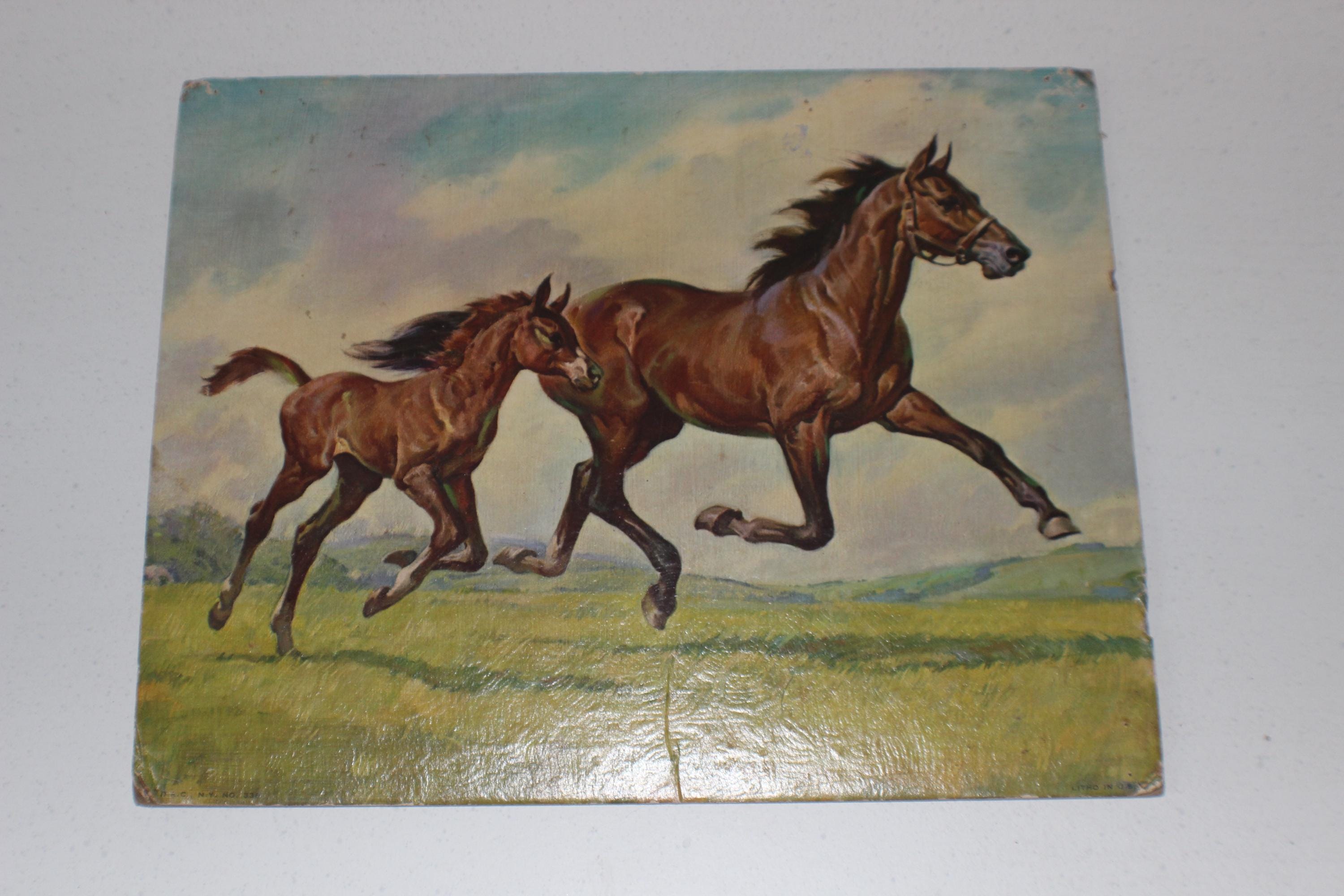 Vintage Galloping Horse and Foal Print by Elmore Brown. Lithograph in ...