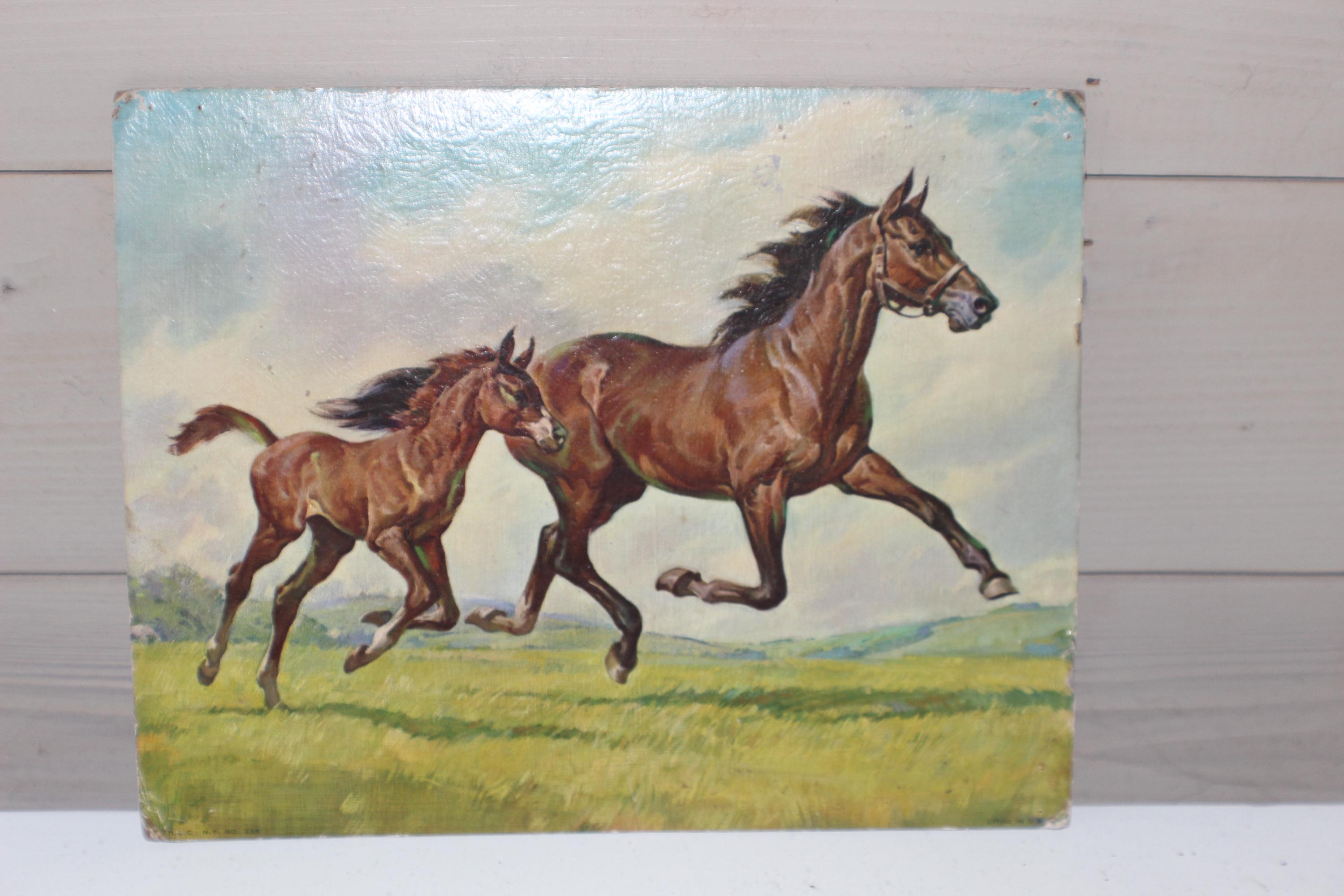 Vintage Galloping Horse and Foal Print by Elmore Brown. Lithograph in ...