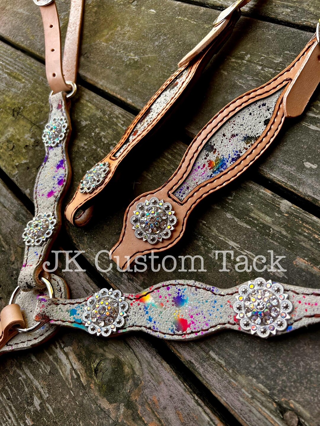 PONY Sized Handcrafted Rainbow Acid Wash Leather Tack Set Breastcollar/headstall - Etsy