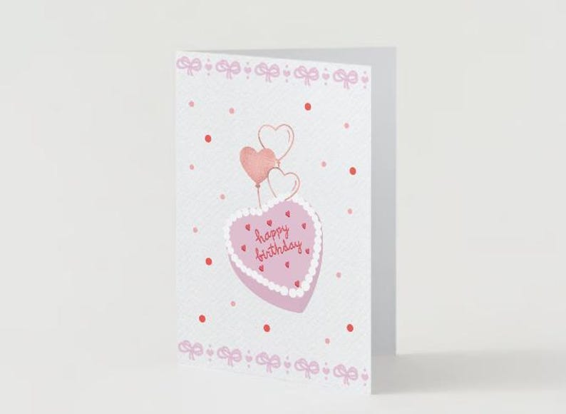 Vintage Pink Cake Happy Birthday Folding Card Printable 7x10 5x7 ...