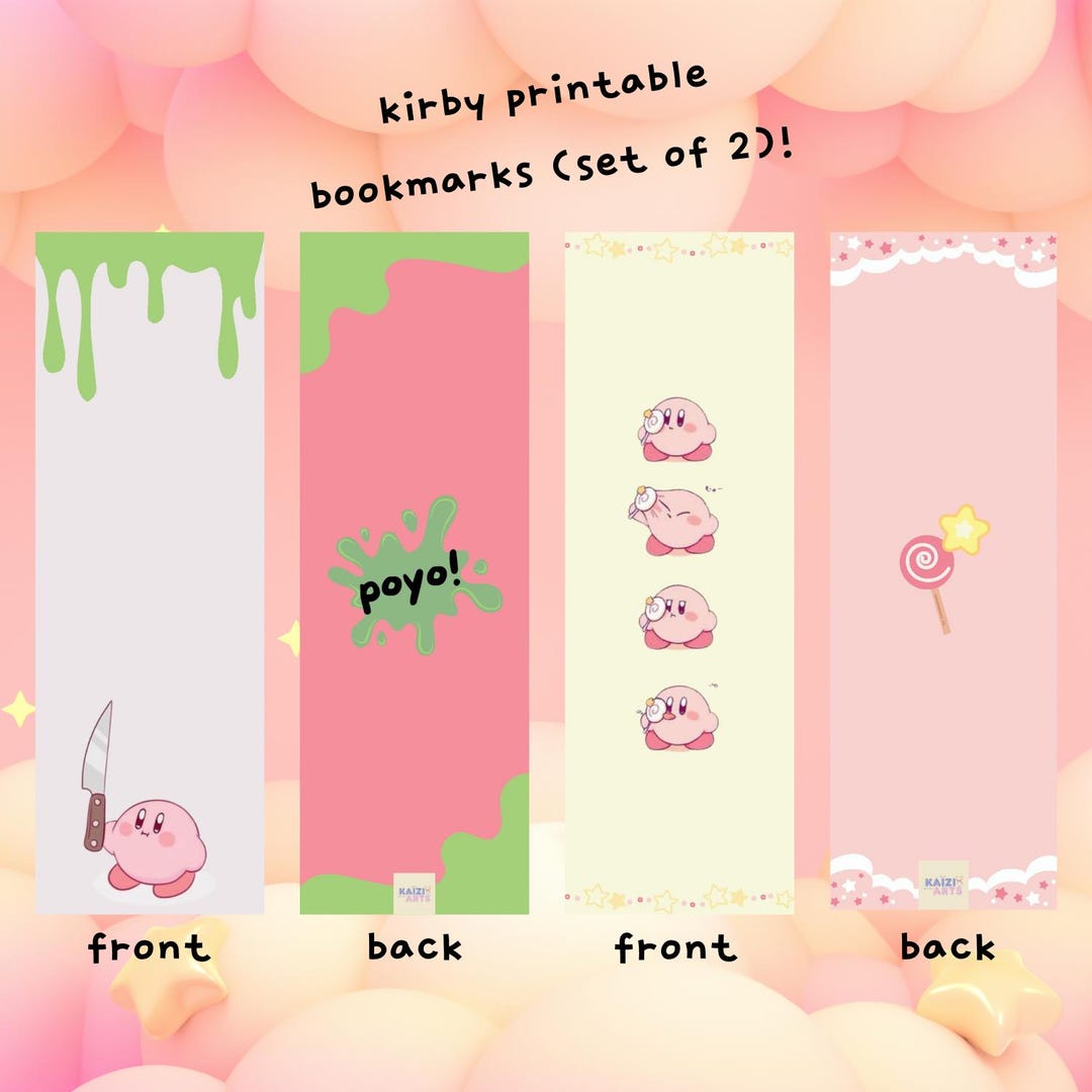 Kirby Digital Bookmarks - HQ Printable SET OF 2 | Cute Kirby Bookmarks ...