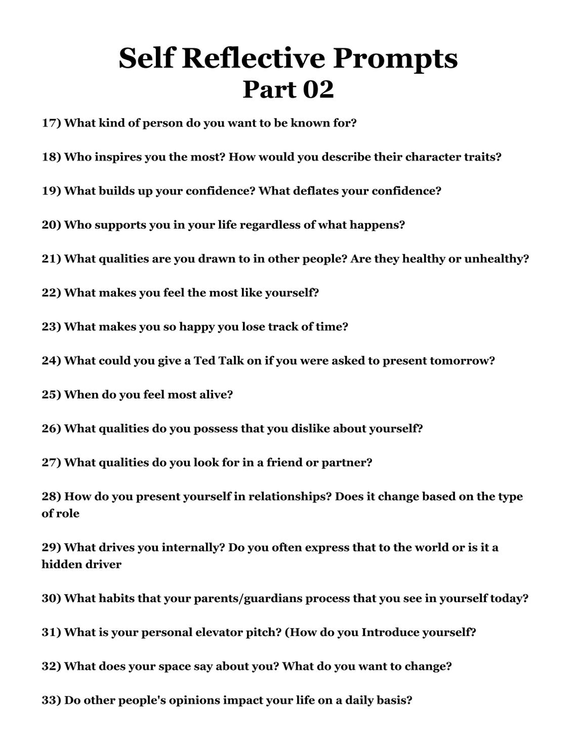 100 Self Reflective Prompts - Instant Download! - Etsy