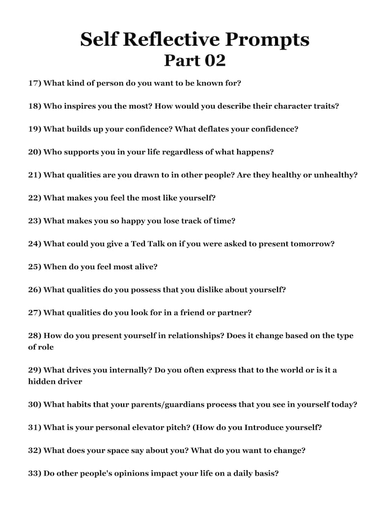 100 Self Reflective Prompts - Instant Download! - Etsy