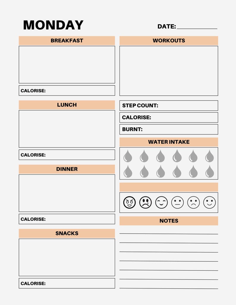 7 Day Food Journal - INSTANT DOWNLOAD! - Etsy