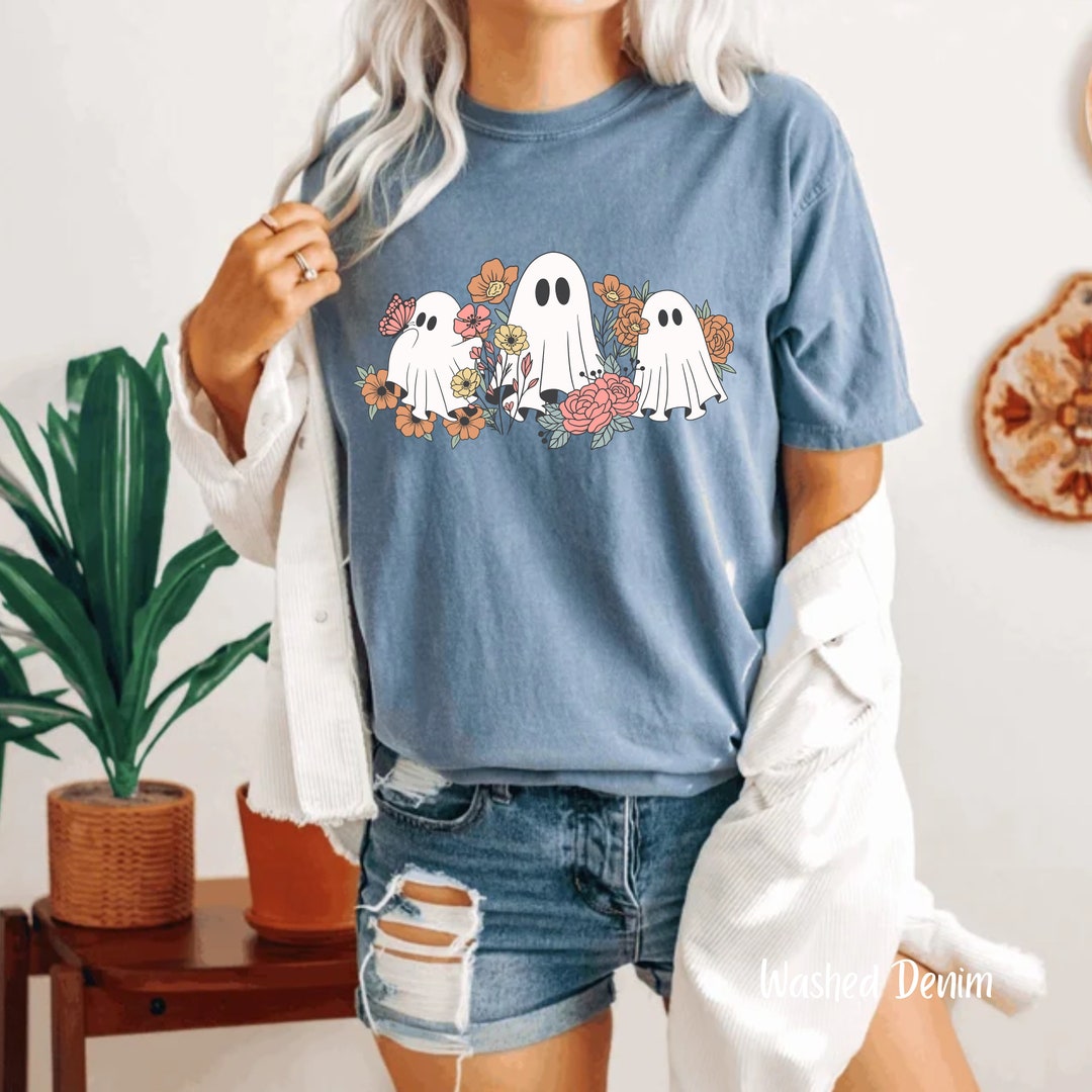 Vintage Floral Ghost Halloween Shirt, Cute Halloween Floral T-shirt ...