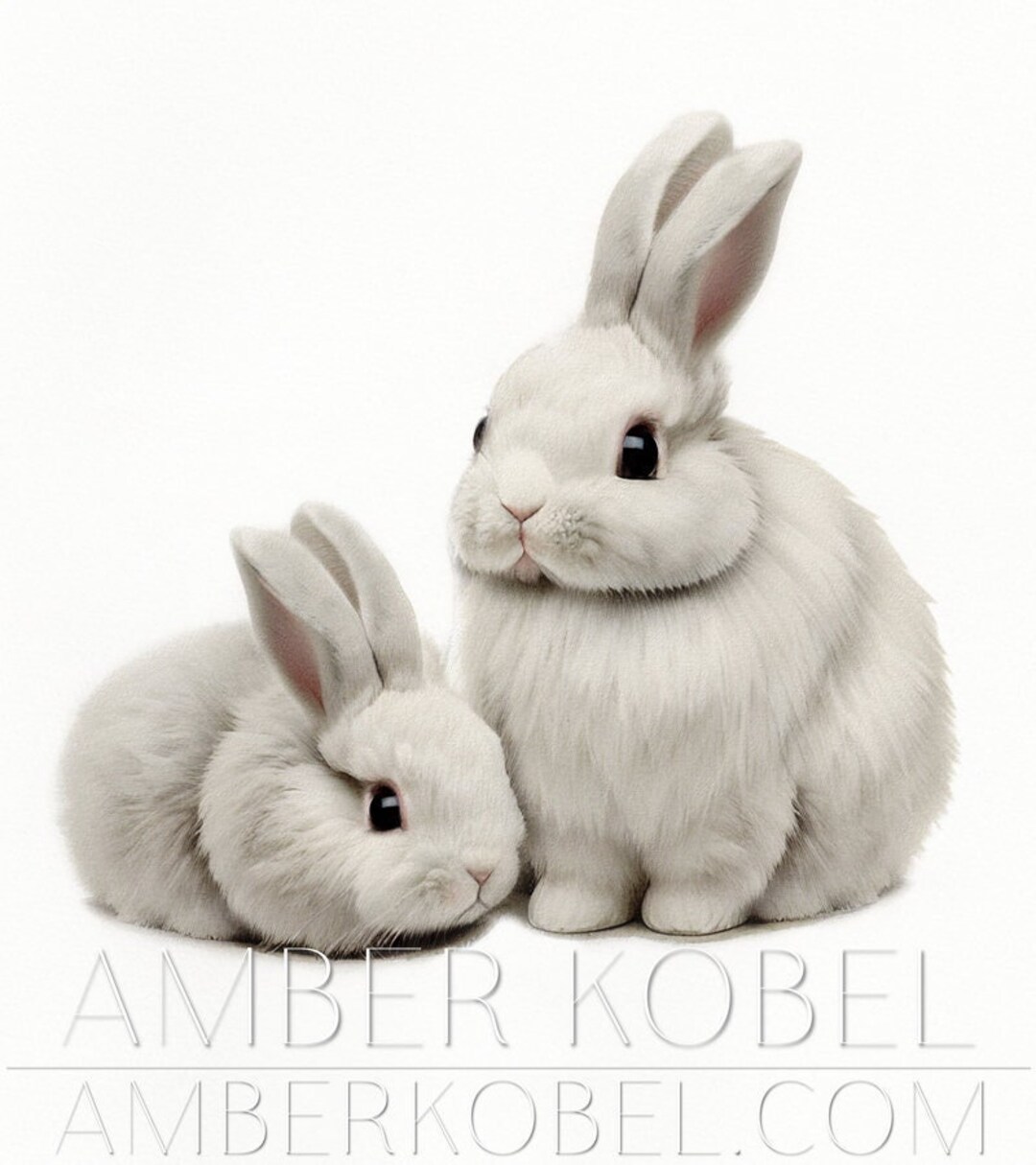Watercolor Momma Rabbit and Baby Bunny, Fluffy, Realism Painting ...