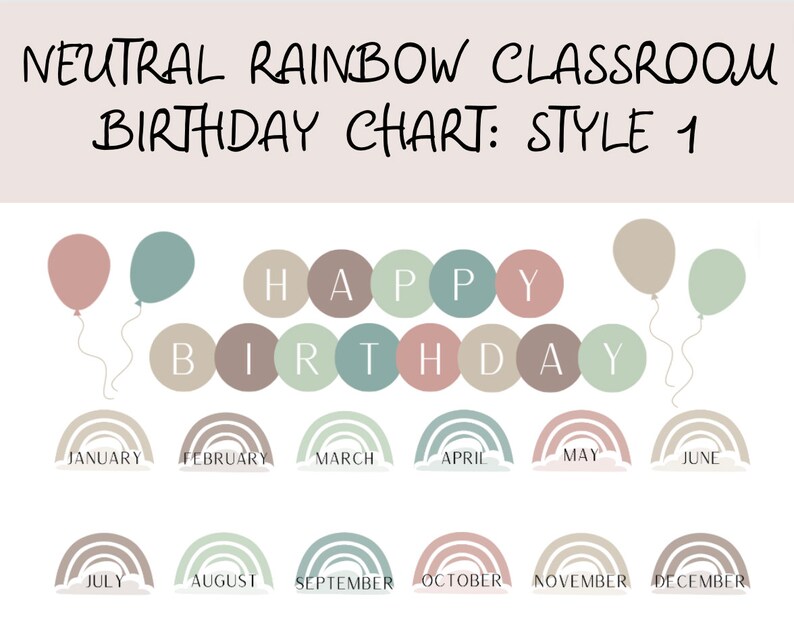Classroom Birthday Display Neutral and Rainbow - Etsy