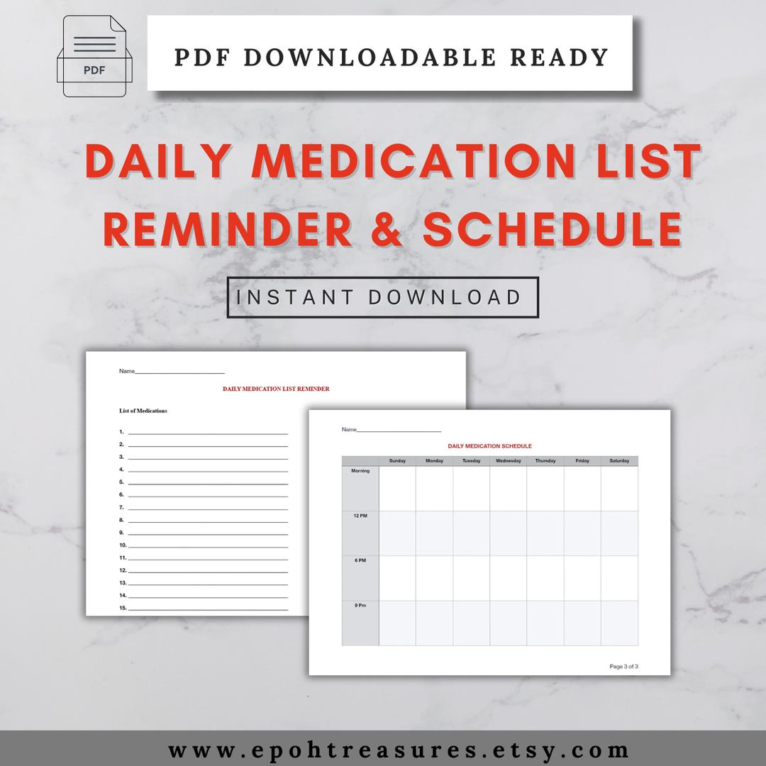 Daily Medication List and Reminder Form, Daily Medication Schedule Form ...