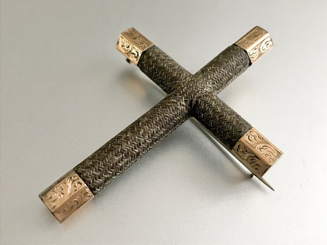 Rare 14K Gold Victorian Mourning Cross / Mourning Jewellery / Made of ...