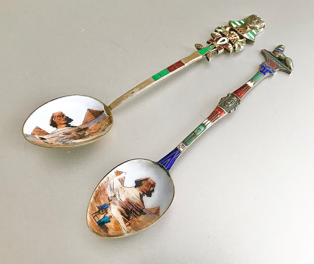 Antique Egyptian Revival 800 Silver & Enamel Spoon / Spoons / Pharaoh ...
