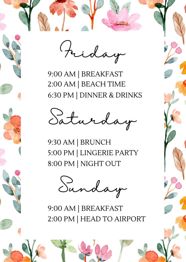 Wild Flower Bachelorette Party Invitation and Itinerary Canva Template ...