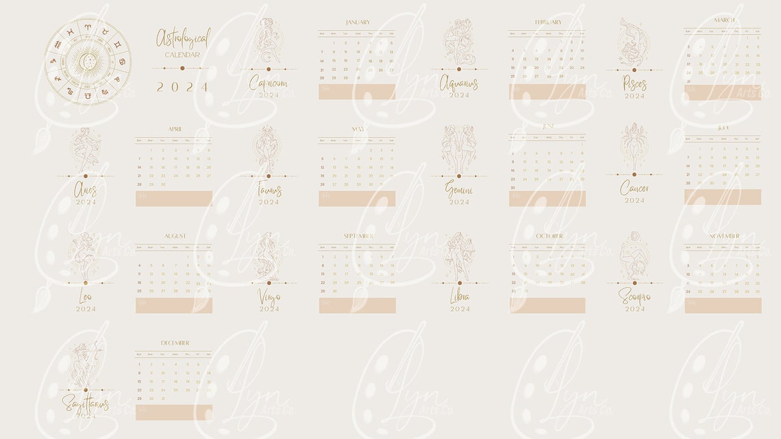 Zodiac Signs Astrology 2024 Calendar Printable Digital Download PNG ...