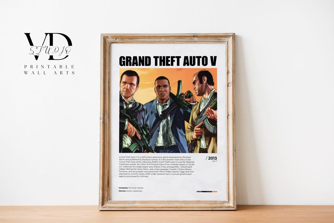 Printable GTA 5 Poster, Grand Theft Auto Poster, GTA Gaming Poster, GTA ...