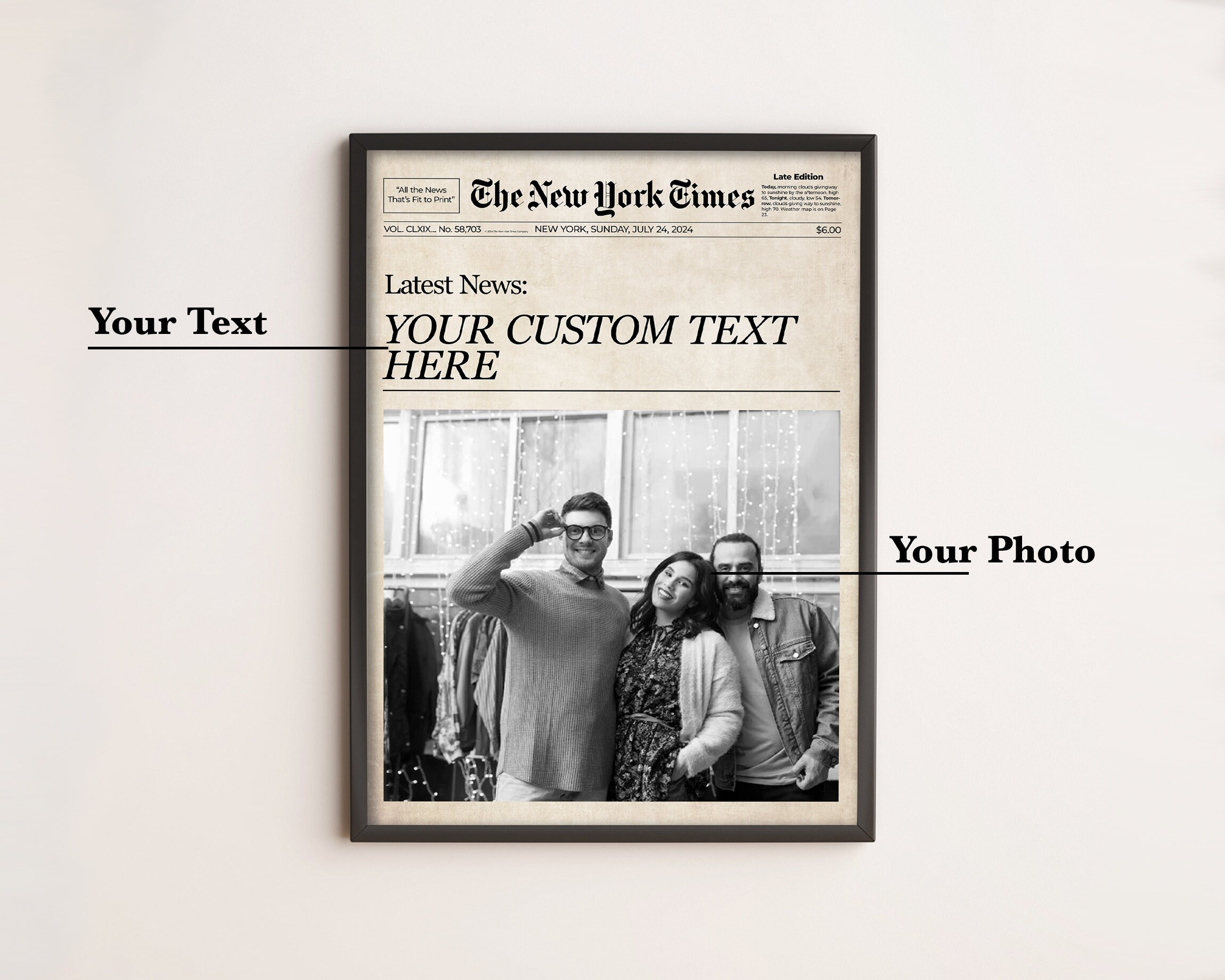 Custom Newspaper Print, Personalized New York Newspaper Wall Art ...