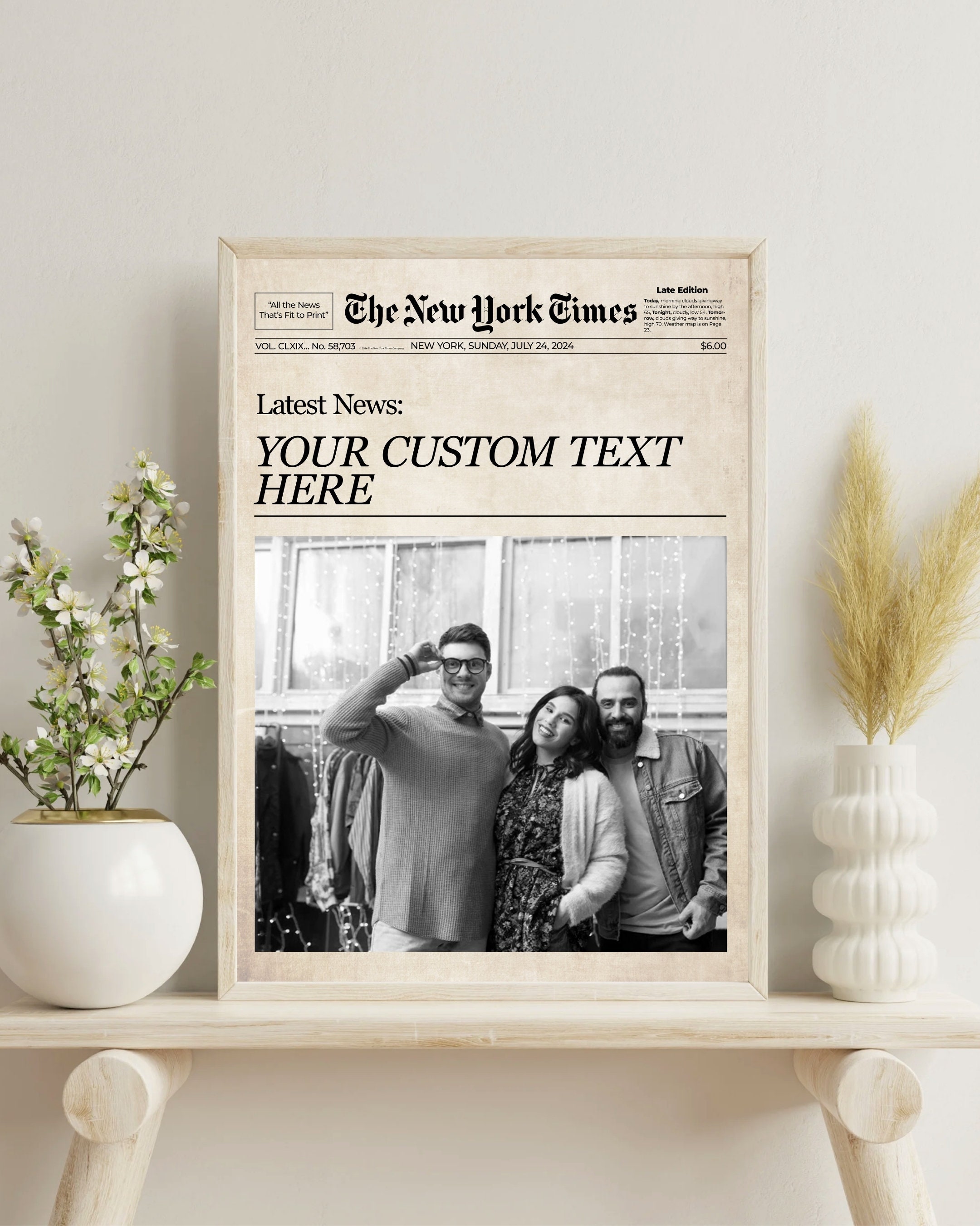 Custom Newspaper Print, Personalized New York Newspaper Wall Art ...