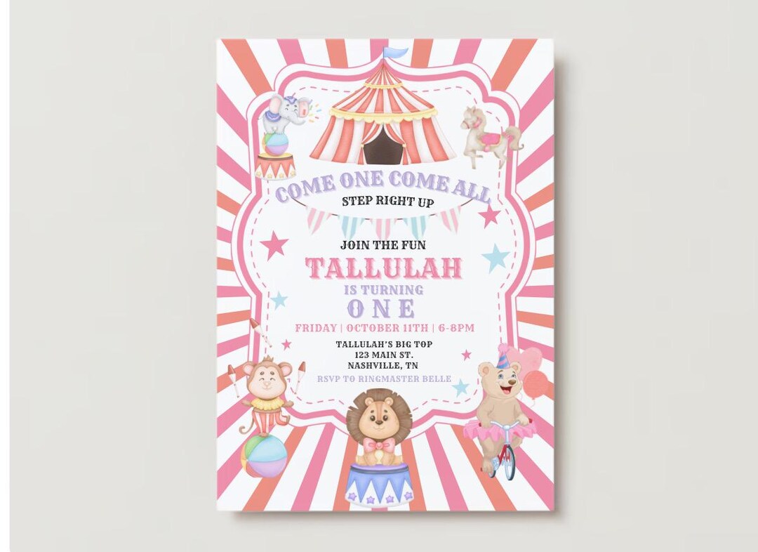 Pink Carnival Birthday Invitation - Printable Circus Party Invite ...