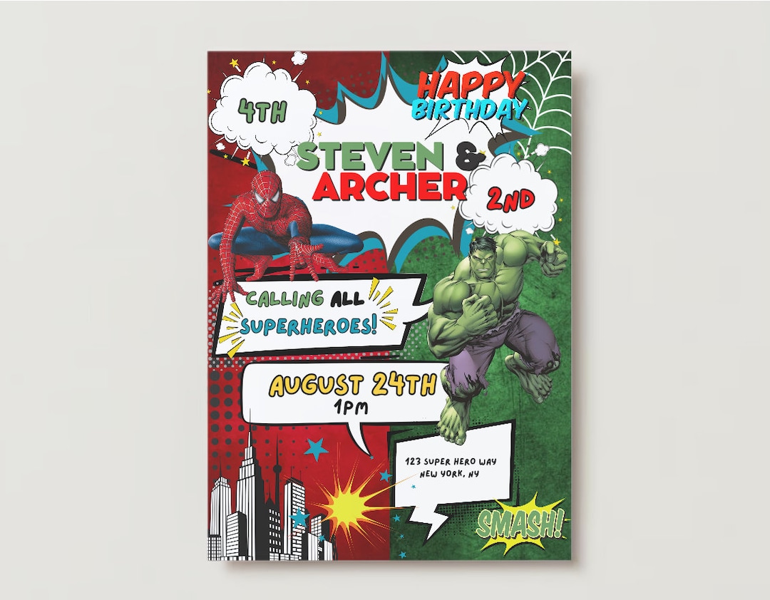 Hulk and Spider-man Editable Birthday Invitation - Digital Download ...