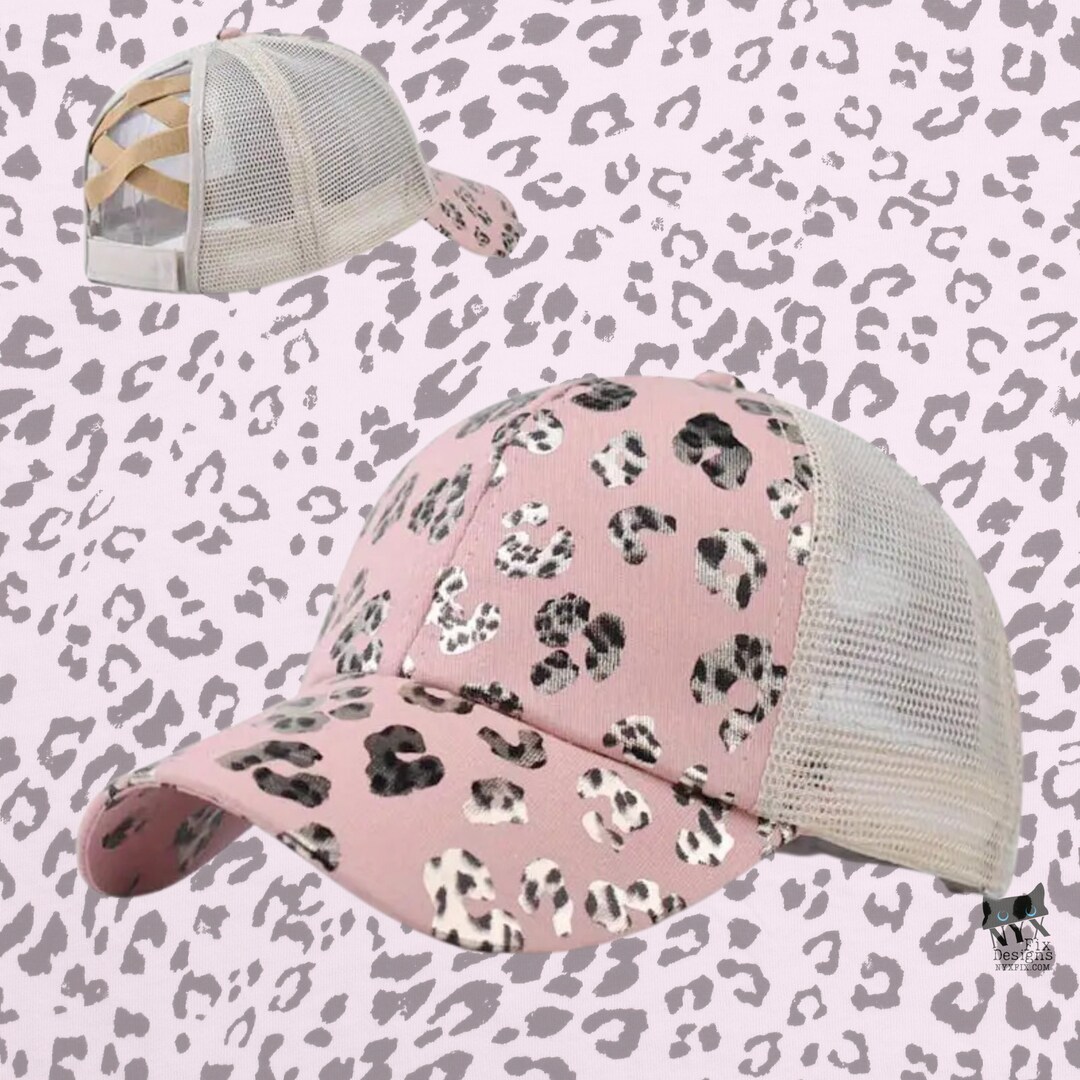 Cheetah Print High Ponytail Hat Adjustable Velcro Versatile Pony Slots ...
