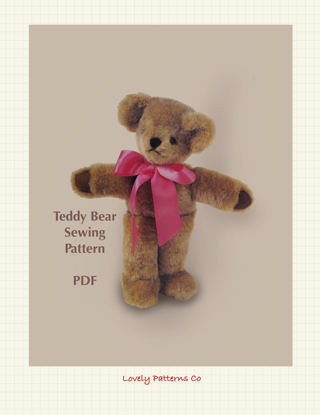 Vintage Teddy Bear PDF Sewing Pattern Stuffed Animal DIY Plush Toy ...