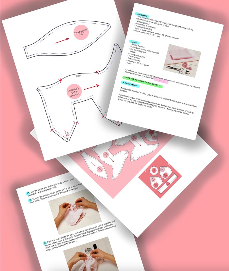 Pig Stuffed Toy Sewing Pattern, Tutorial DIY Plushie Toy Animal Piglet ...