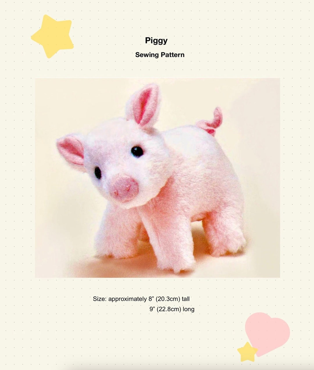 Pig Stuffed Toy Sewing Pattern, Tutorial DIY Plushie Toy Animal Piglet ...