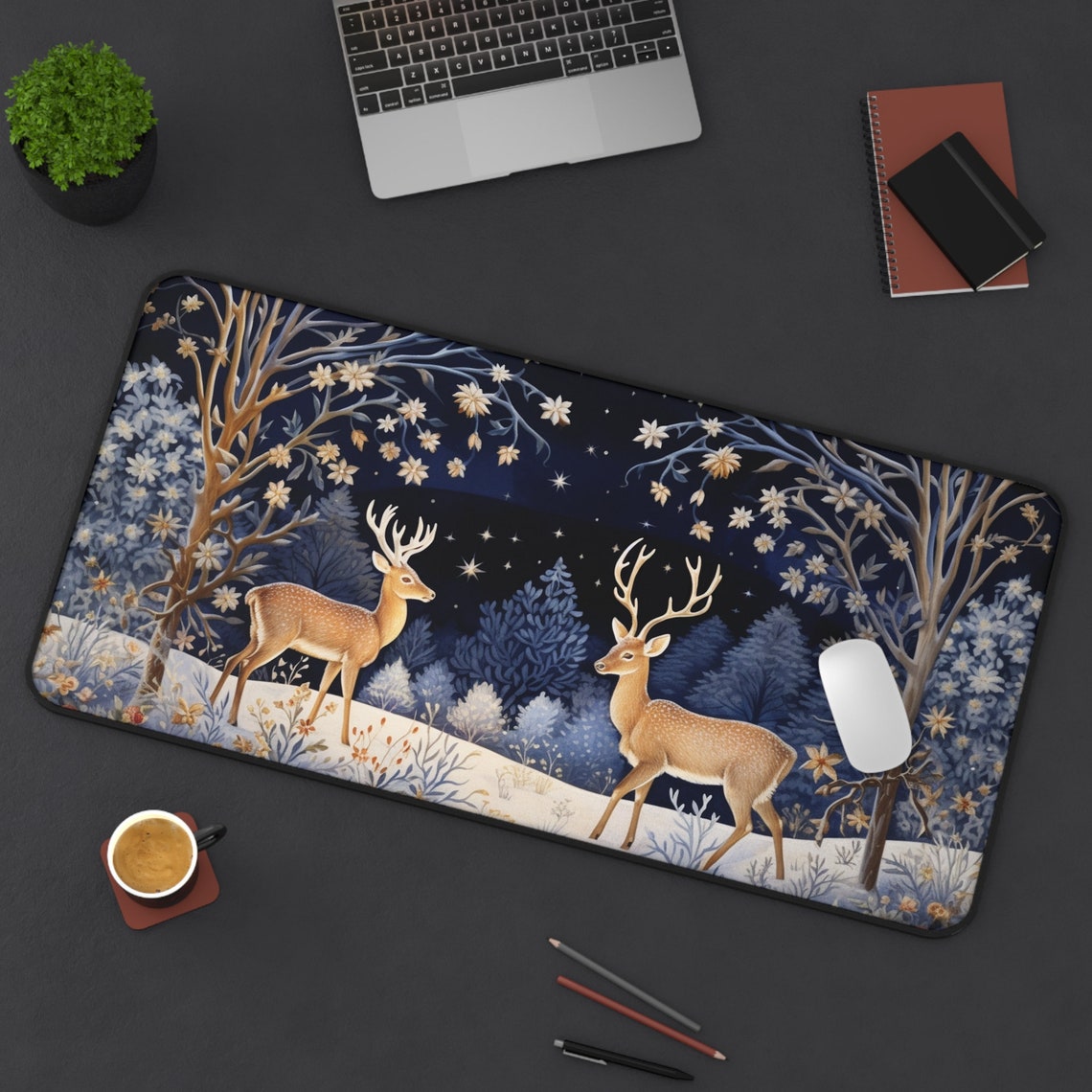 Enchanted Winter Stag Desk Mat Deer Lover Gift Elegant Desk - Etsy