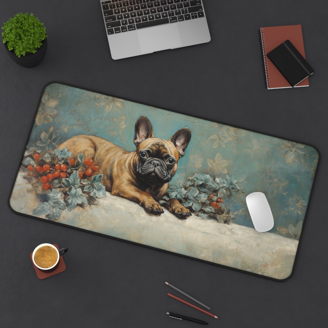Frenchie's Cozy Corner Desk Mat, French Bulldog Lover Gift, Keyboard ...