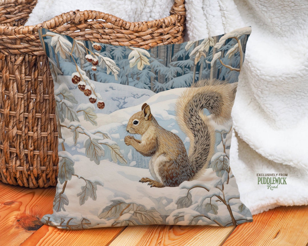 Woodland Squirrel Faux Suede Pillow in Earth Tones, Nature-inspired ...