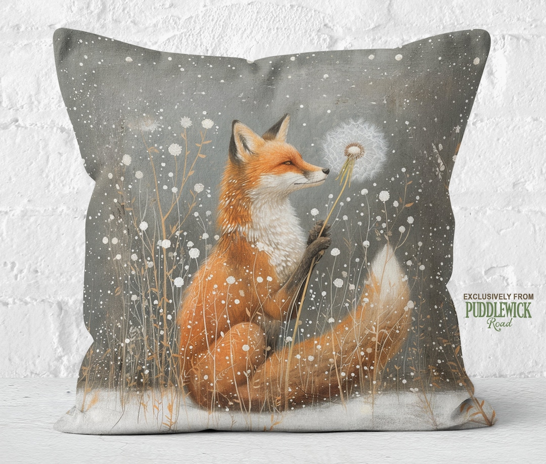 Enchanted Forest Fox Pillow, Whimsical Woodland, Warm Taupe & Cream ...